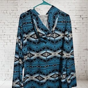 None | Shirts | Mens Southwestern Aztec Print Hooded Henley Pullover ...